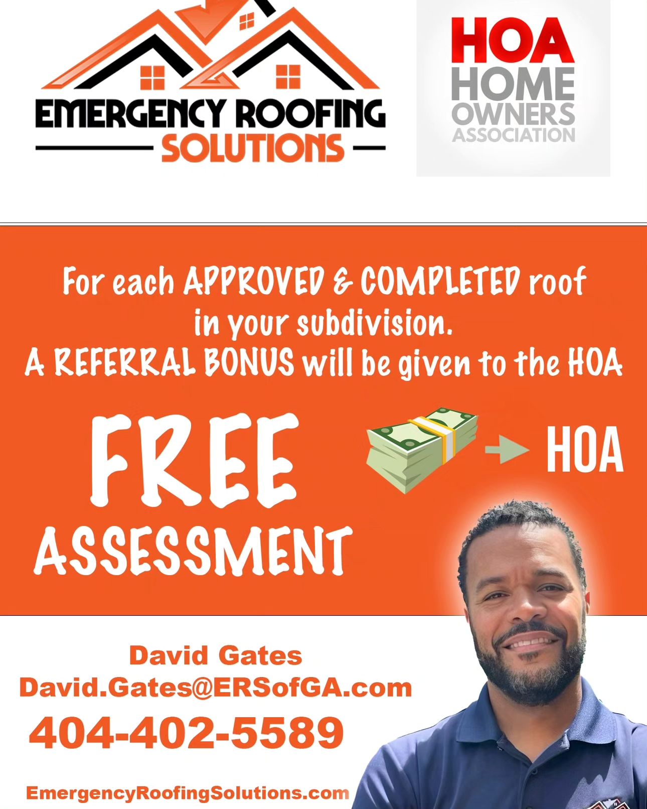 Emergency Roofing Solutions is offering free roofing assessments ans referral bonus to your HOA ...